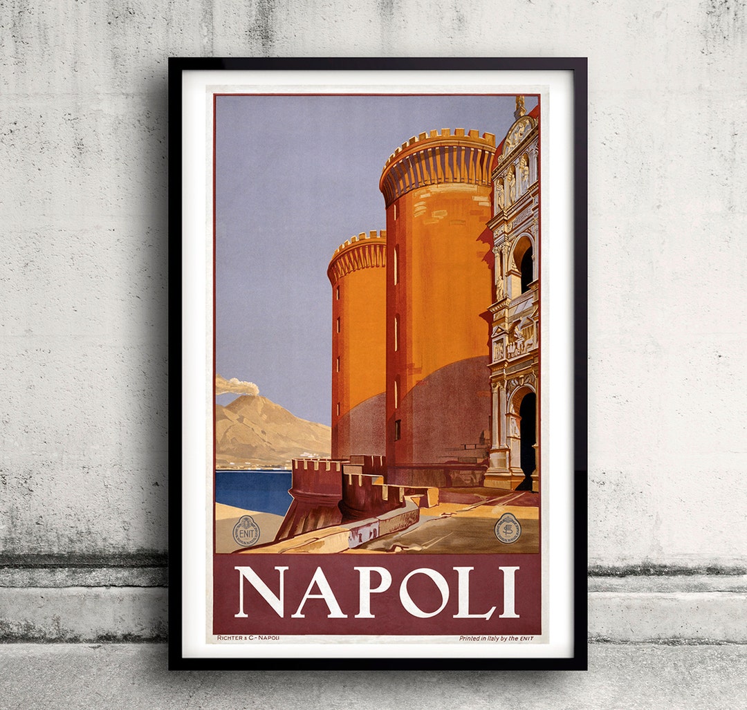 Napoli, póster de viaje vintage Arte de pared digital Ilustración ...