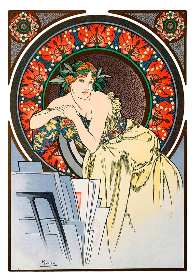 Woman With Poppies by Alphonse Mucha- 1898 - Fine Art Glicée Poster ...