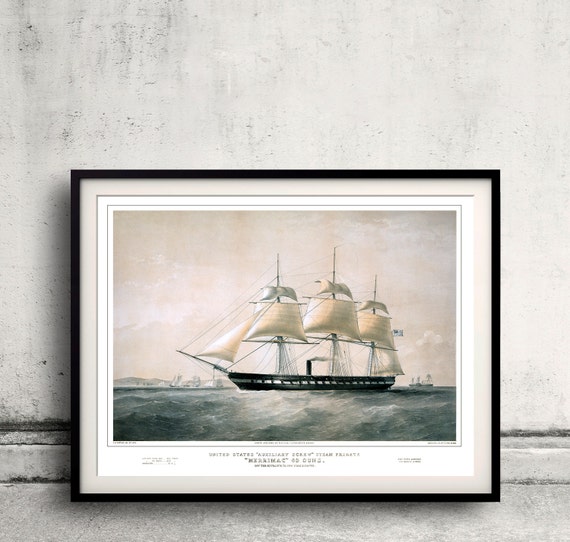 Steam Frigate Merrimac 1856 Fine Art Glicée Poster Digital Etsy