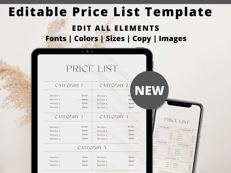 Editable Price List Template Sign for Small Business, Boho Small ...