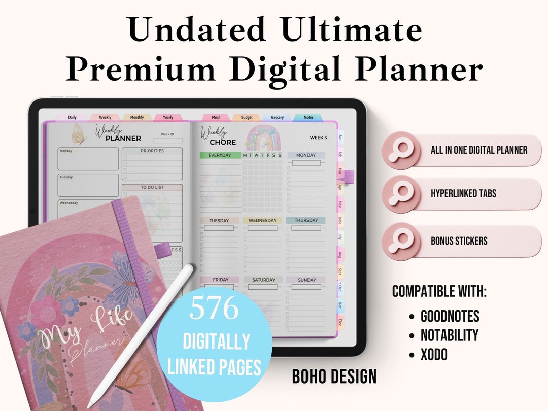 Ultimate Digital Planner Boho | Undated Goodnotes Planner | Monthly ...