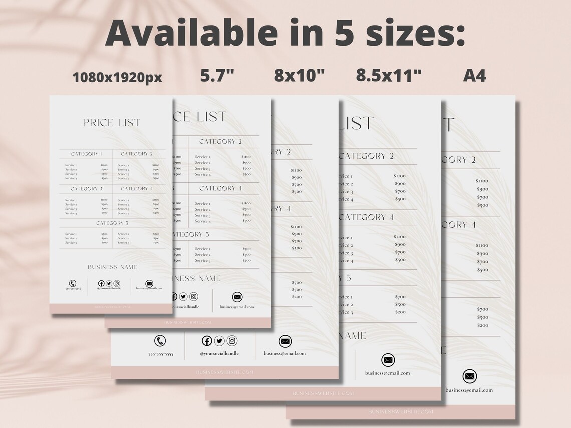 Editable Price List Template Sign for Small Business, Boho Small Business Price List Template ...