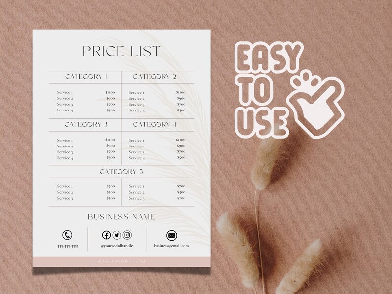 Editable Price List Template Sign for Small Business, Boho Small ...