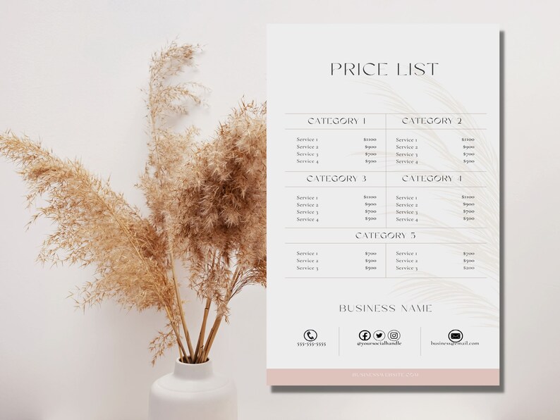 Editable Price List Template Sign for Small Business, Boho Small Business Price List Template ...
