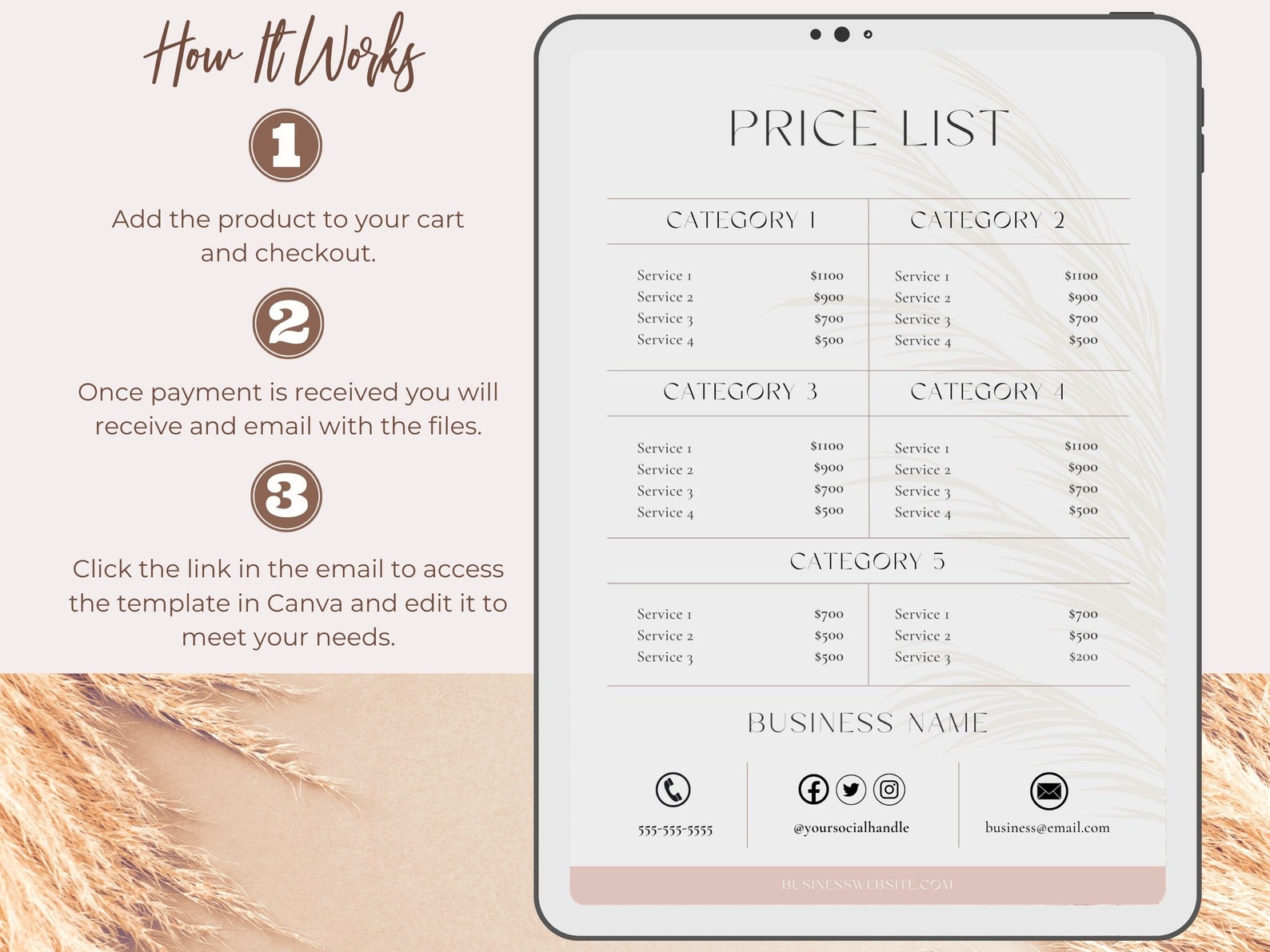 Editable Price List Template Sign for Small Business, Boho Small Business Price List Template ...