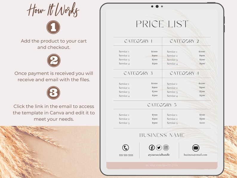 Editable Price List Template Sign for Small Business, Boho Small Business Price List Template ...