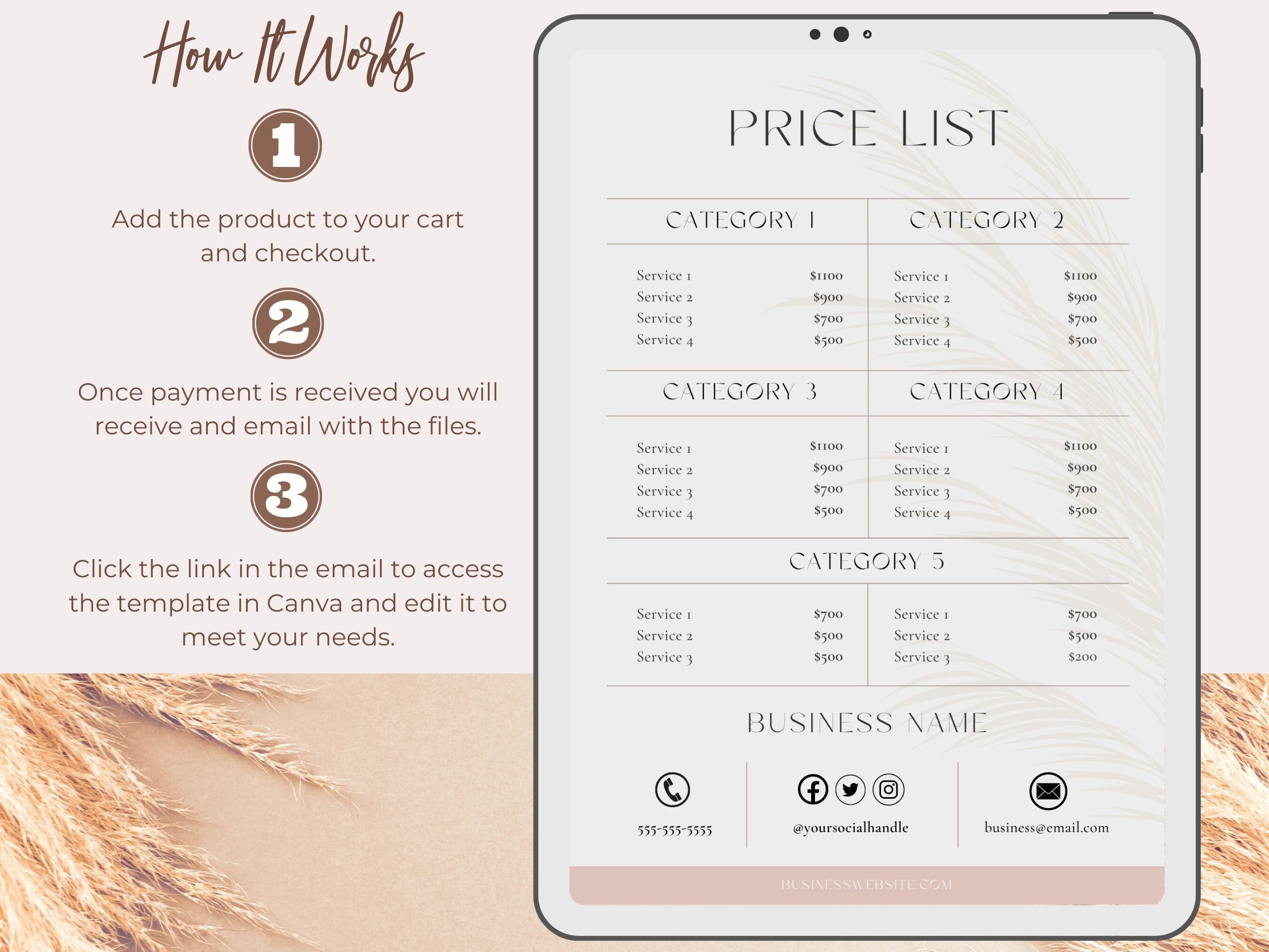 Editable Price List Template Sign for Small Business, Boho Small Business Price List Template ...