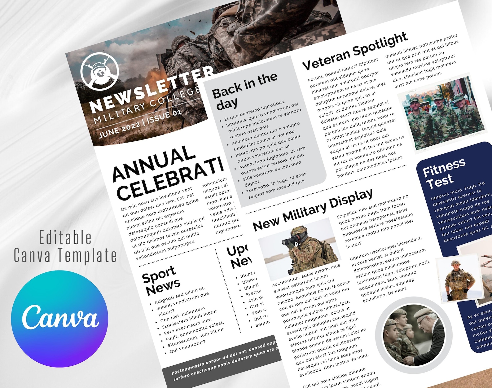 Military Email NEWSLETTER TEMPLATE Editable on Canva, Digital and ...