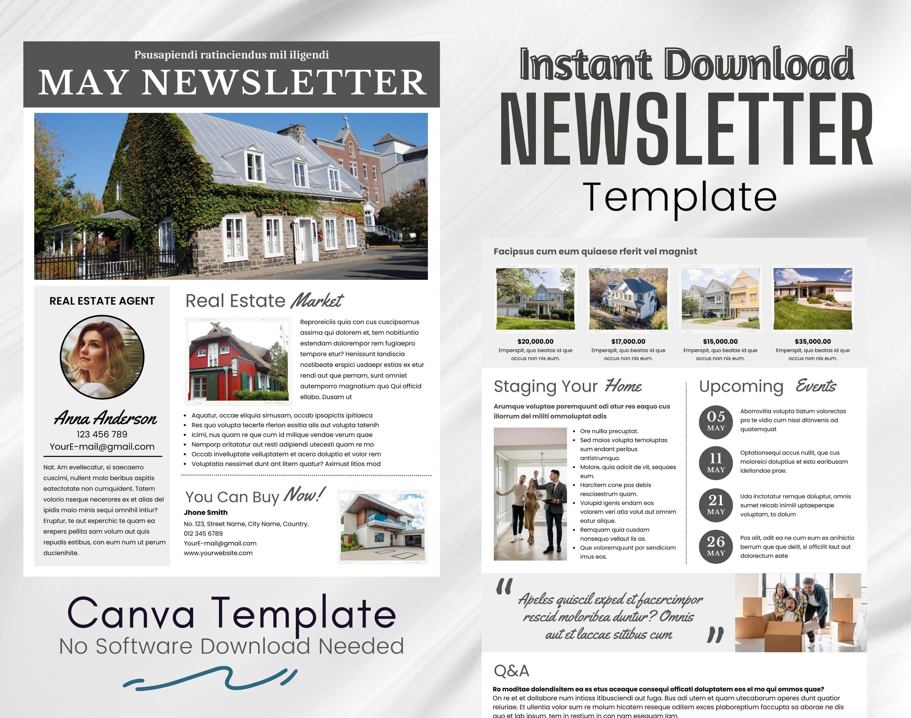 Real Estate Email NEWSLETTER TEMPLATE Editable on Canva, Digital and ...