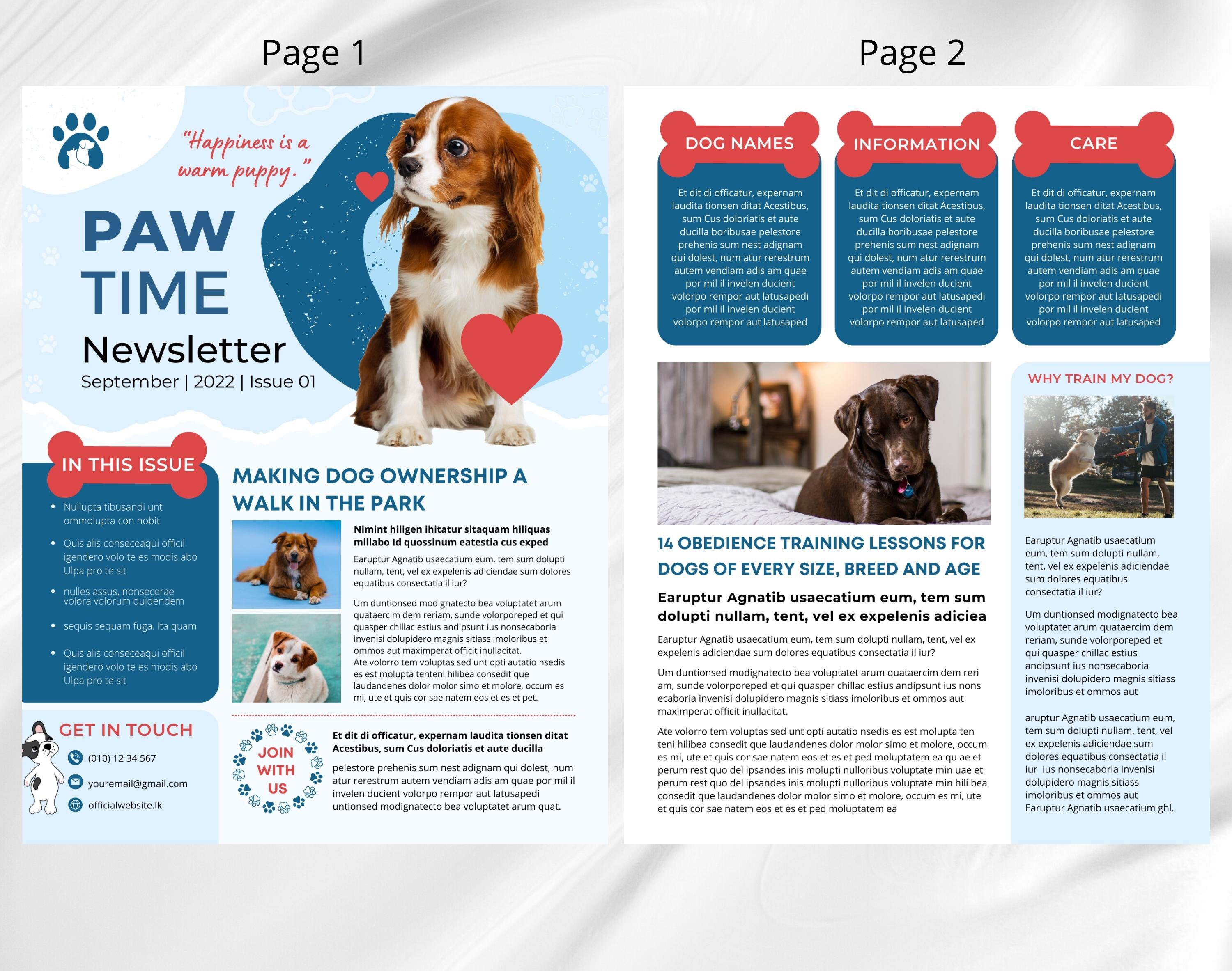 Dog Newsletter Template: Paw Time Design, Editable Canva (digital ...
