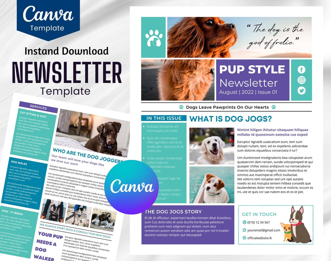 Pet Care Email NEWSLETTER TEMPLATE Editable on Canva, Digital and ...