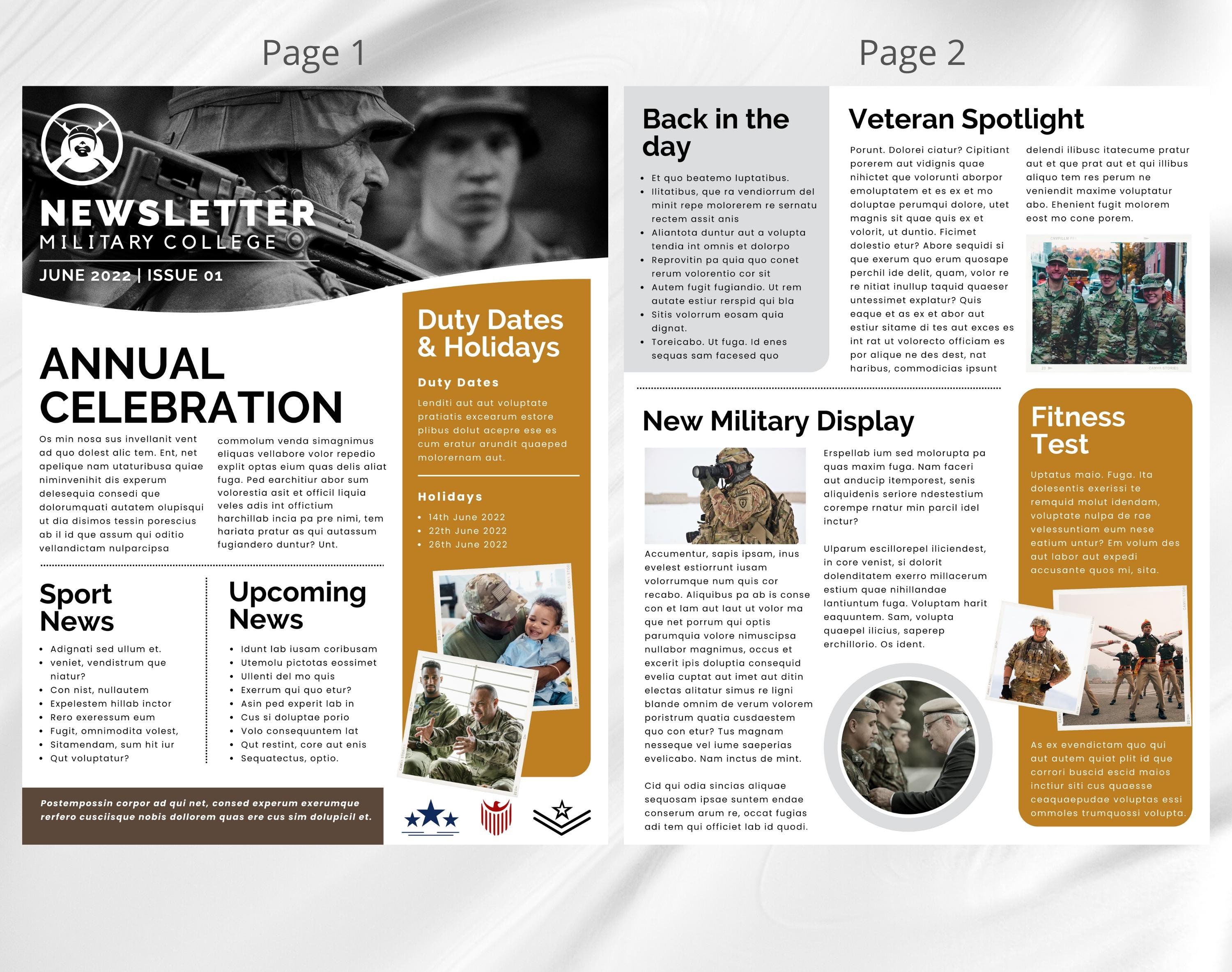 Military Newsletter Template: Editable Canva Design (digital Download ...