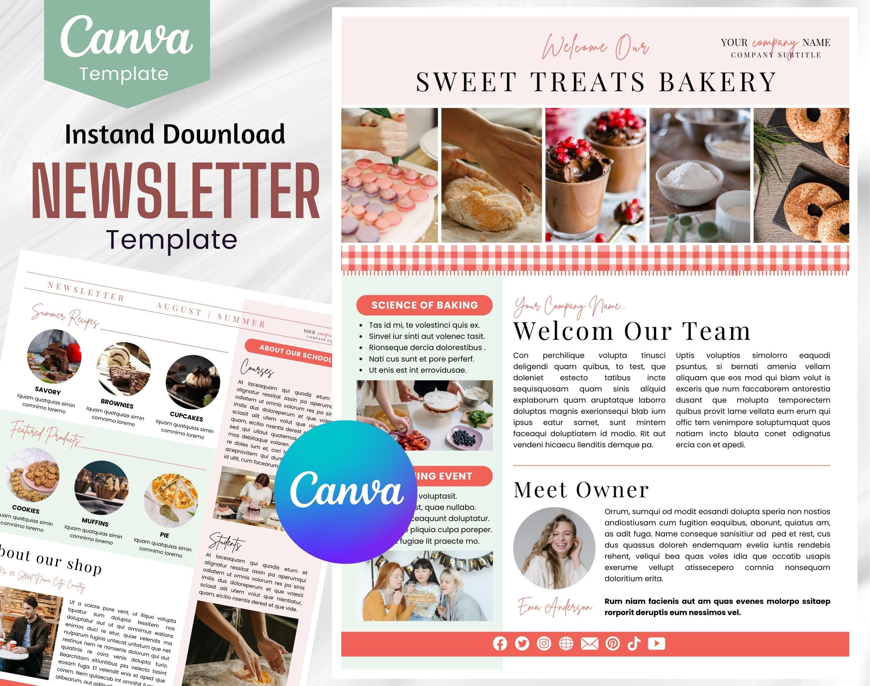 Bakery Email NEWSLETTER TEMPLATE Editable on Canva, Digital and ...