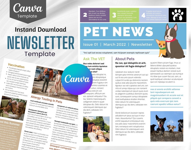 Pet Email NEWSLETTER TEMPLATE Editable on Canva, Digital and Printable ...