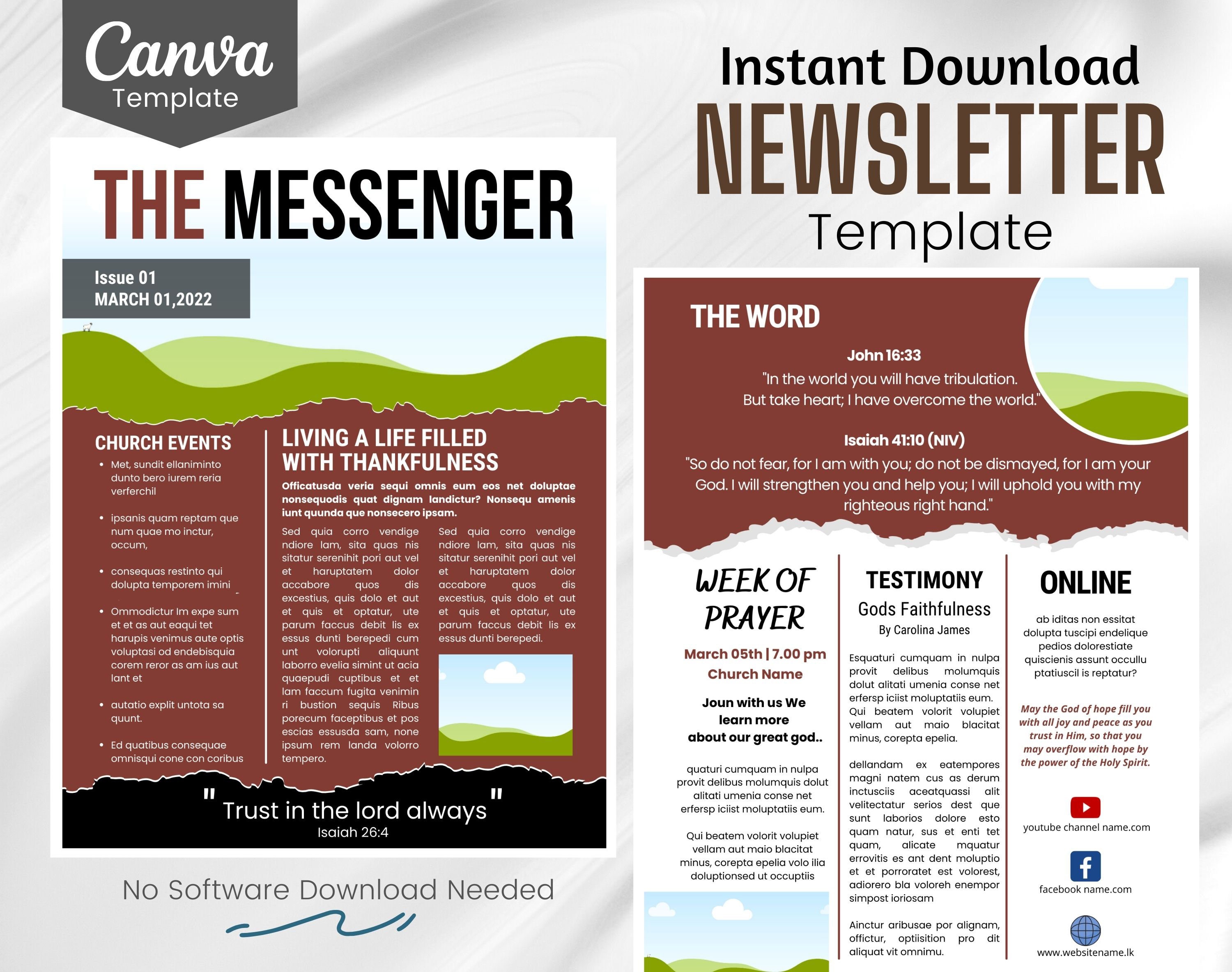 CHURCH Flyer NEWSLETTER Editable Canva Template, Digital and Printable ...
