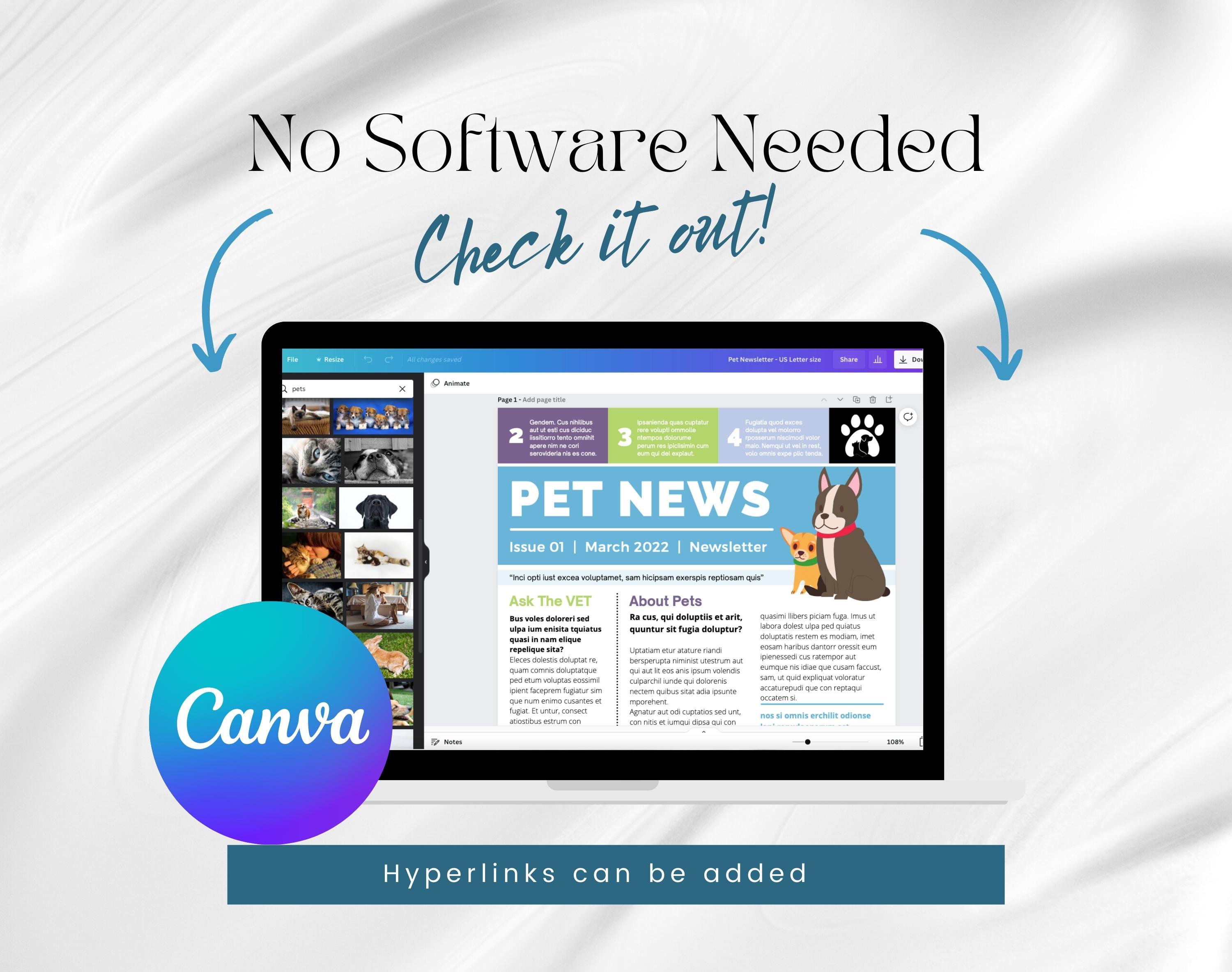 Pet Email NEWSLETTER TEMPLATE Editable on Canva, Digital and Printable ...