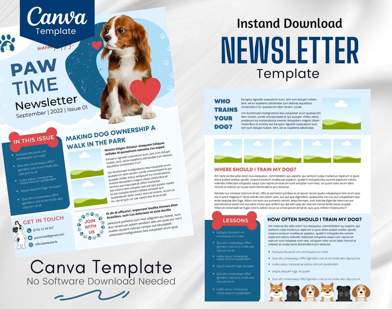 Dog Newsletter Template: Paw Time Design, Editable Canva (digital ...