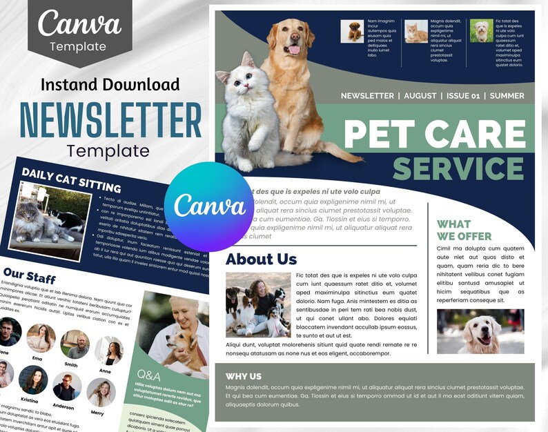 Pet Care Newsletter Template: Editable Canva Design (digital Download ...