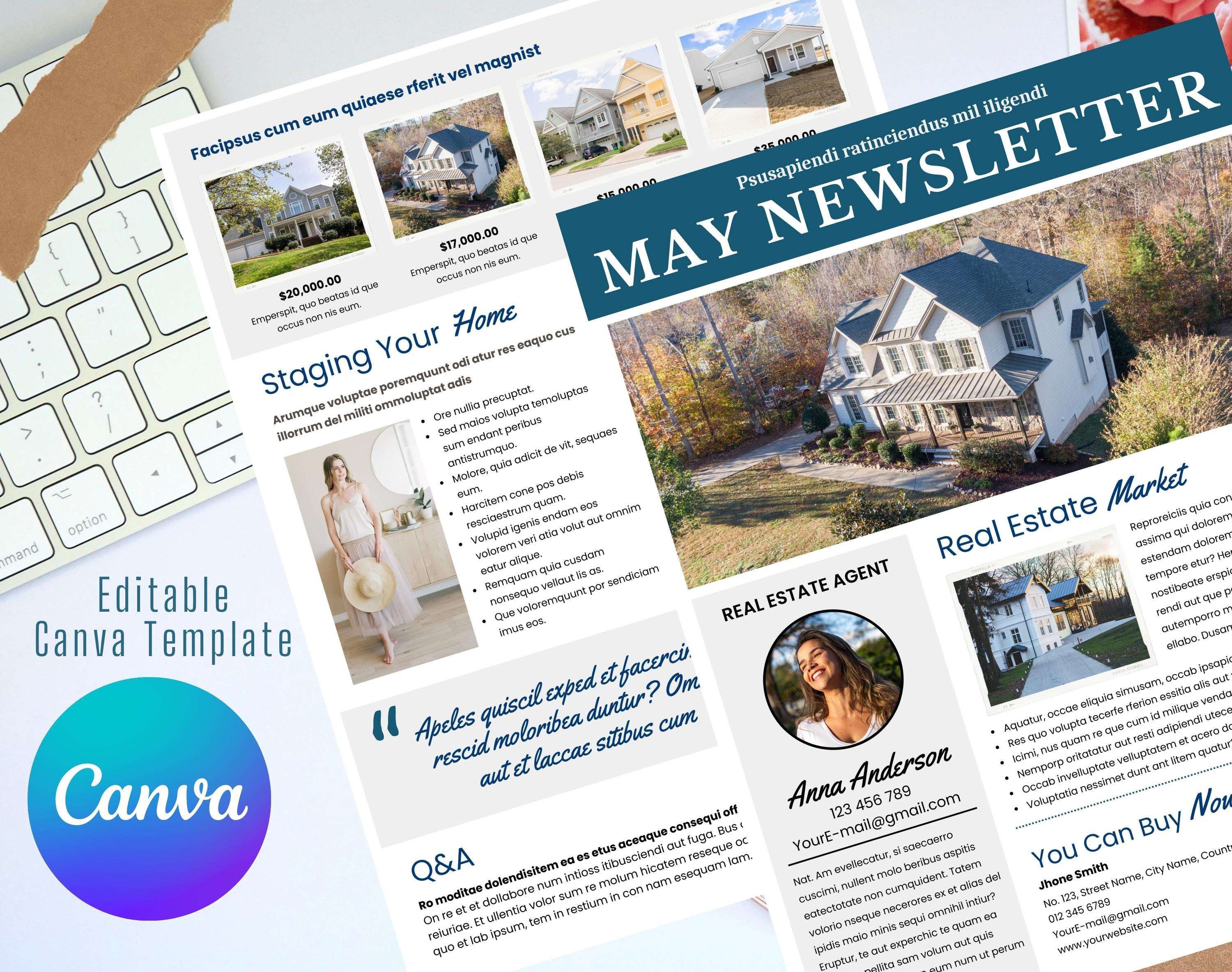 Real Estate Email NEWSLETTER TEMPLATE Editable on Canva, Digital and ...