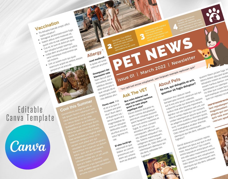 Pet Email NEWSLETTER TEMPLATE Editable on Canva, Digital and Printable ...