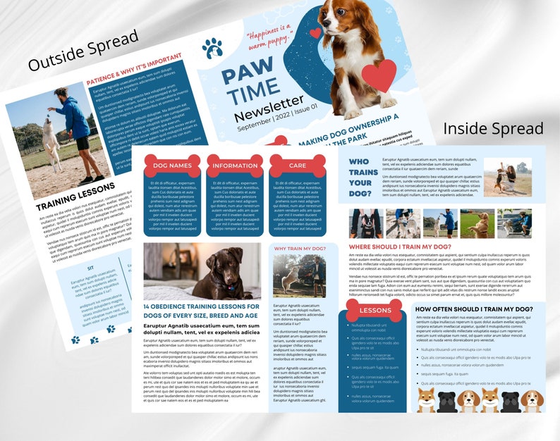Dog Newsletter Template: Paw Time Design, Editable Canva (digital ...