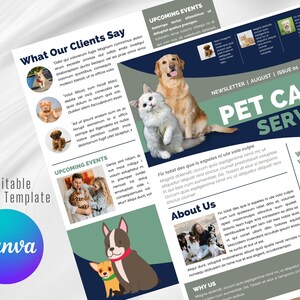 Pet Care Newsletter Template: Editable Canva Design (digital Download ...