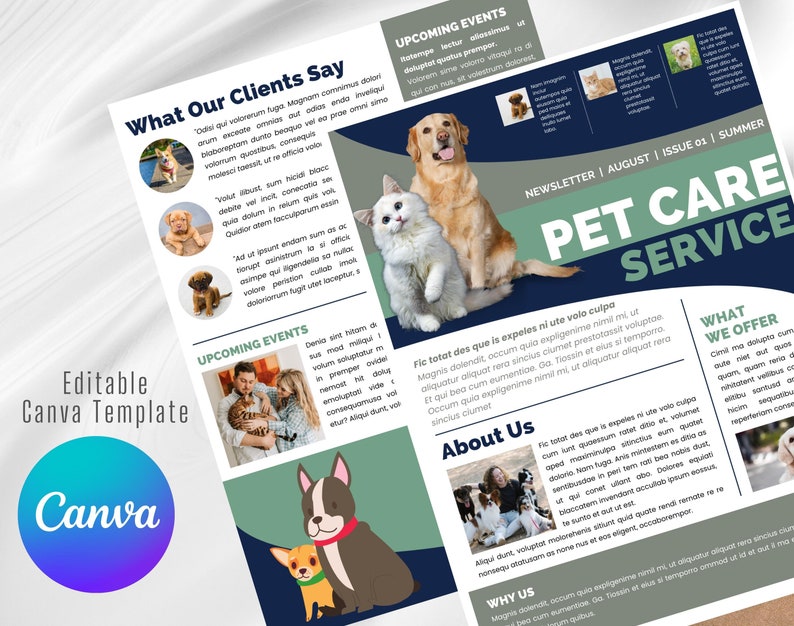 Pet Care Newsletter Template: Editable Canva Design (digital Download ...