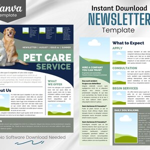 Pet Care Newsletter Template: Editable Canva Design (digital Download ...