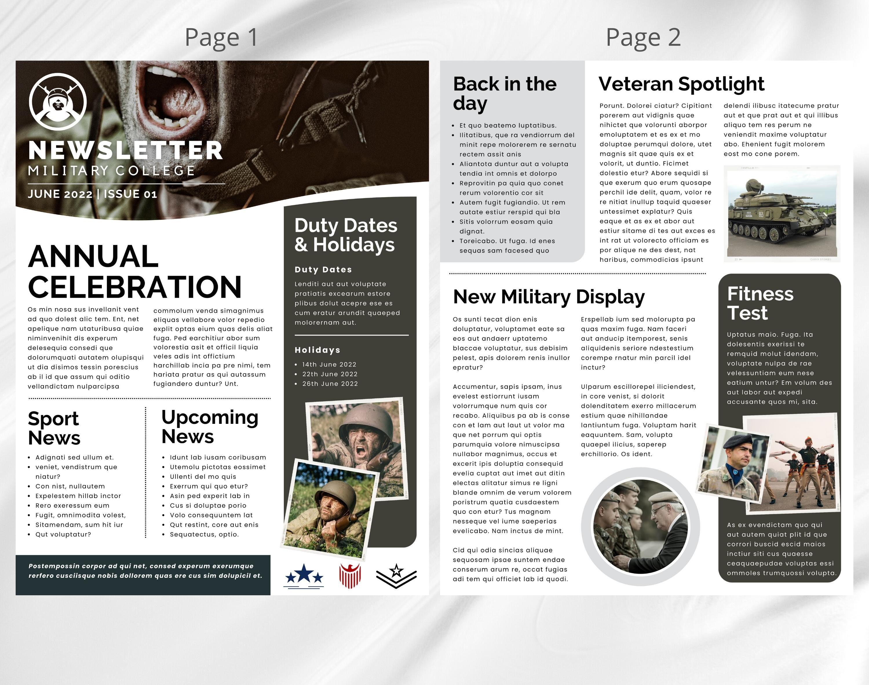 Military Newsletter Template: Editable Canva Design (digital Download ...