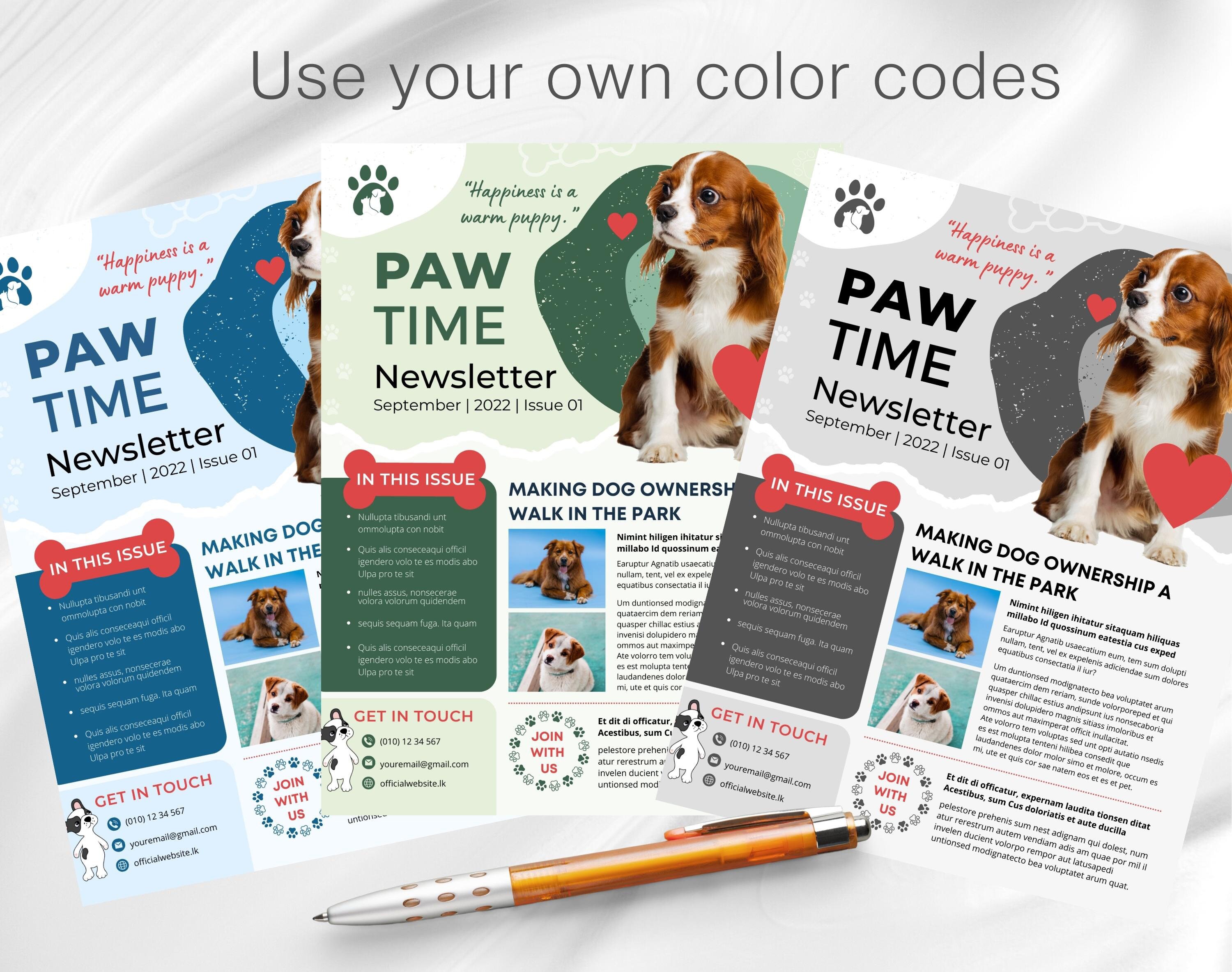 Dog Newsletter Template: Paw Time Design, Editable Canva (digital ...
