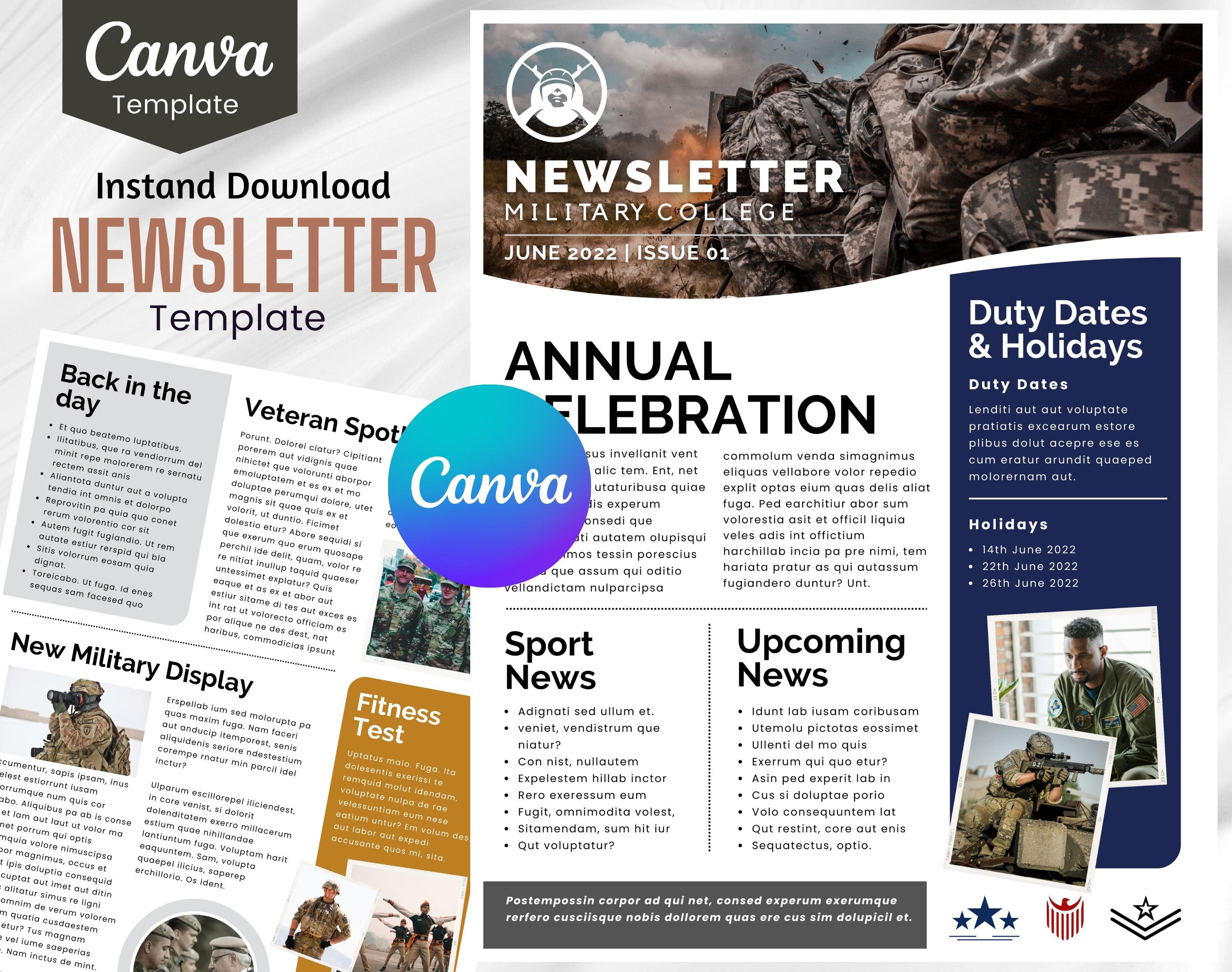 Military Newsletter Template: Editable Canva Design (digital Download ...