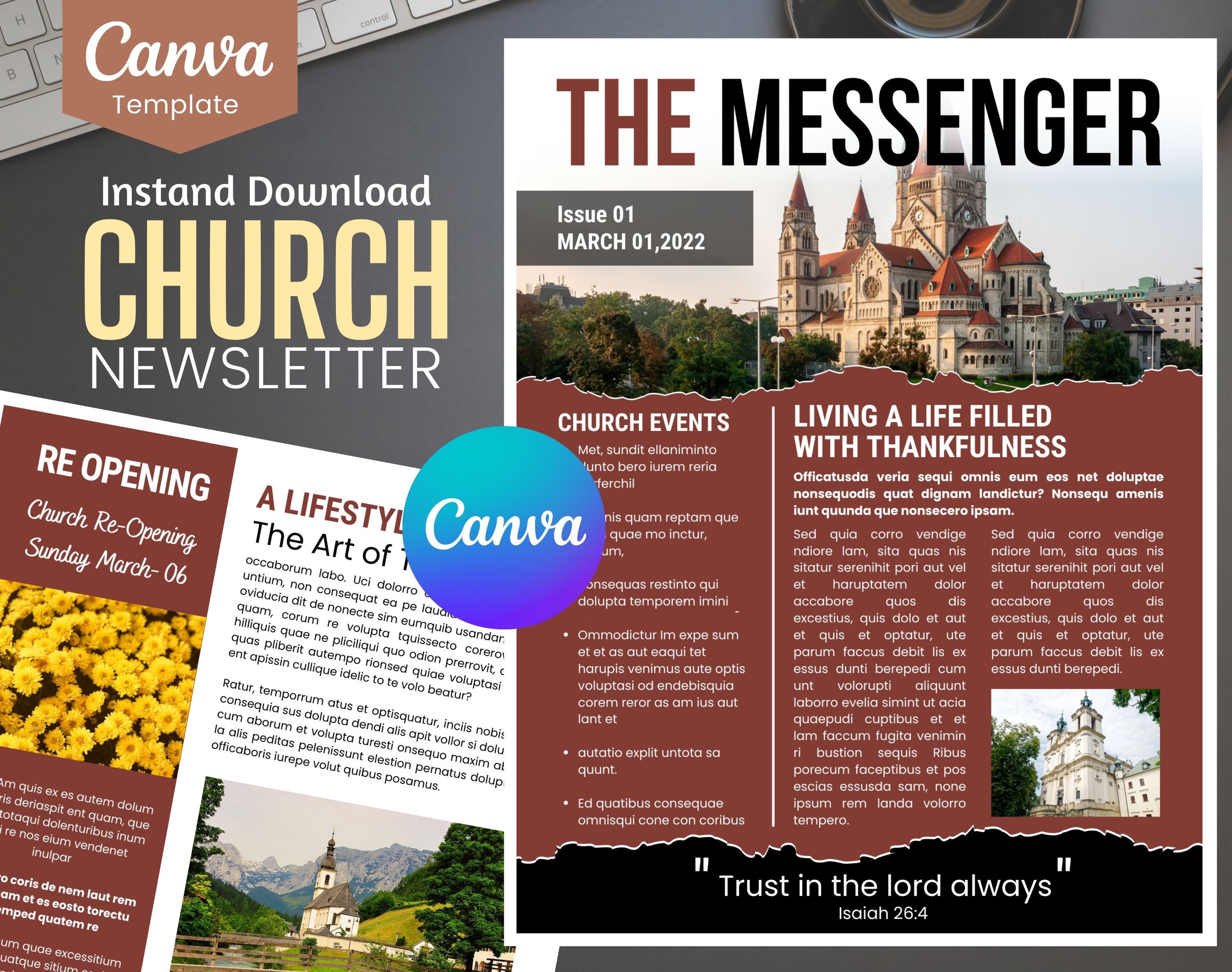 CHURCH Flyer NEWSLETTER Editable Canva Template, Digital and Printable ...