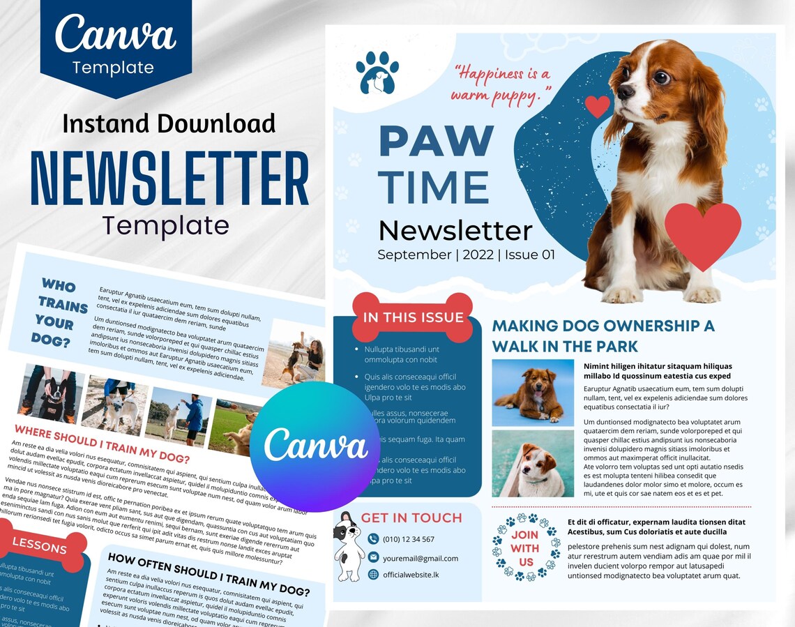 Dog Newsletter Template: Paw Time Design, Editable Canva (digital ...
