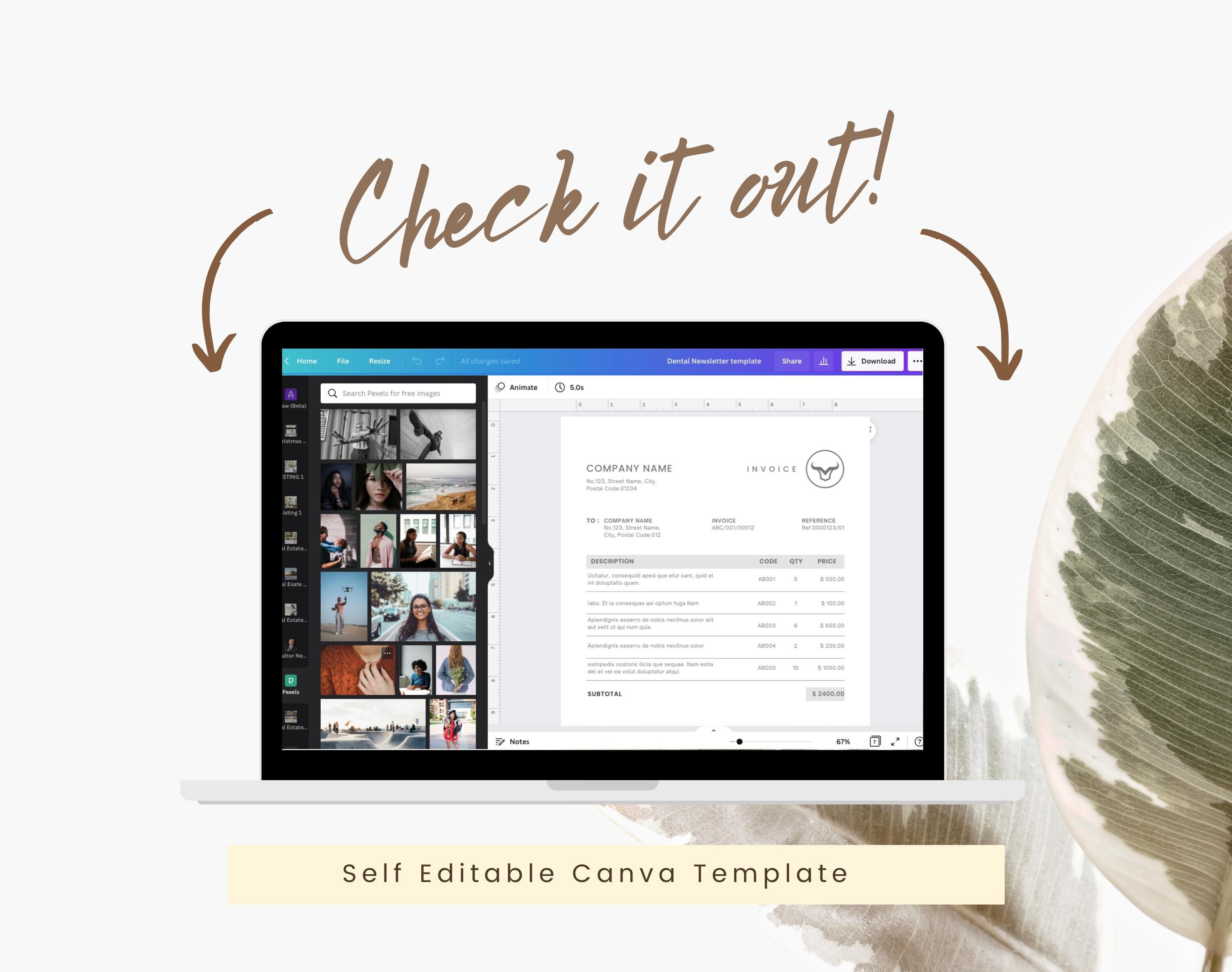 Editable Custom INVOICE Template Canva Template for Business Instant ...