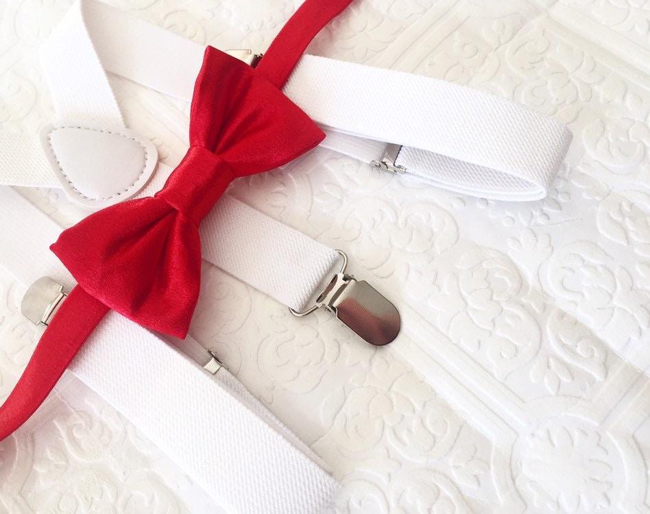 Bow Tie and Suspender Set White Suspenders Boy Suspenders - Etsy
