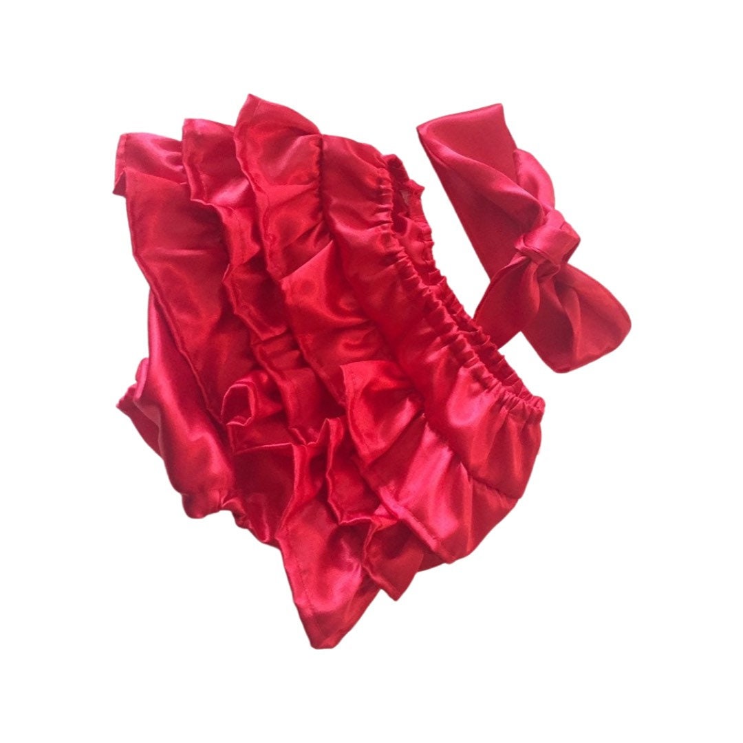 Red Satin Ruffle Diaper Cover, Red Baby Bloomers, Infant Girl Valentine ...