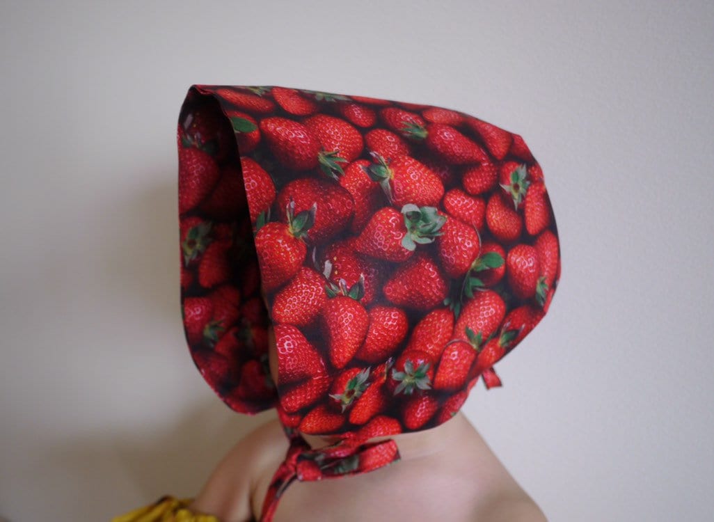 strawberry baby bonnet // baby sun bonnet // reversible bonnet // linen ...