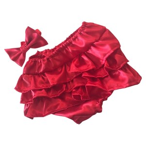 Red Satin Ruffle Diaper Cover, Red Baby Bloomers, Infant Girl Valentine ...