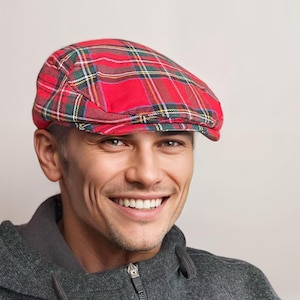 Tartan Flat Cap British Tartan Flat Cap Elastic Fitting Tartan Hat Gift ...