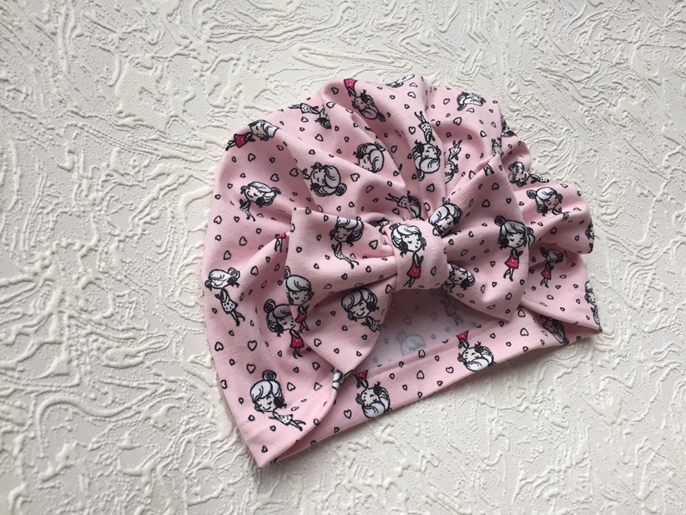 Baby Turban Hat, Newborn Turbans, Baby Girl Hair Bow, Pink Hair Bow ...