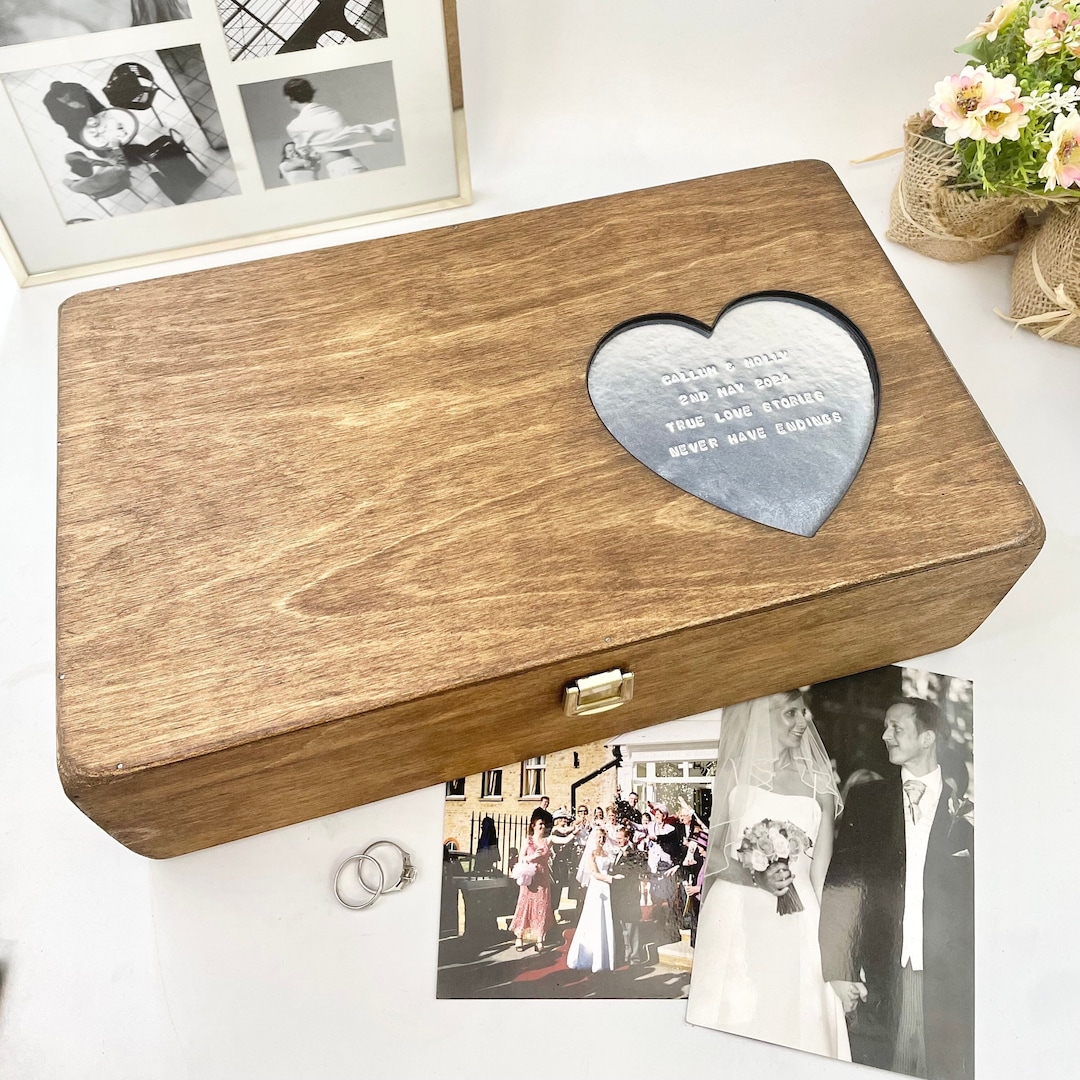 Personalised Heart Wooden Keepsake Box Wedding Gift Engagement Present ...