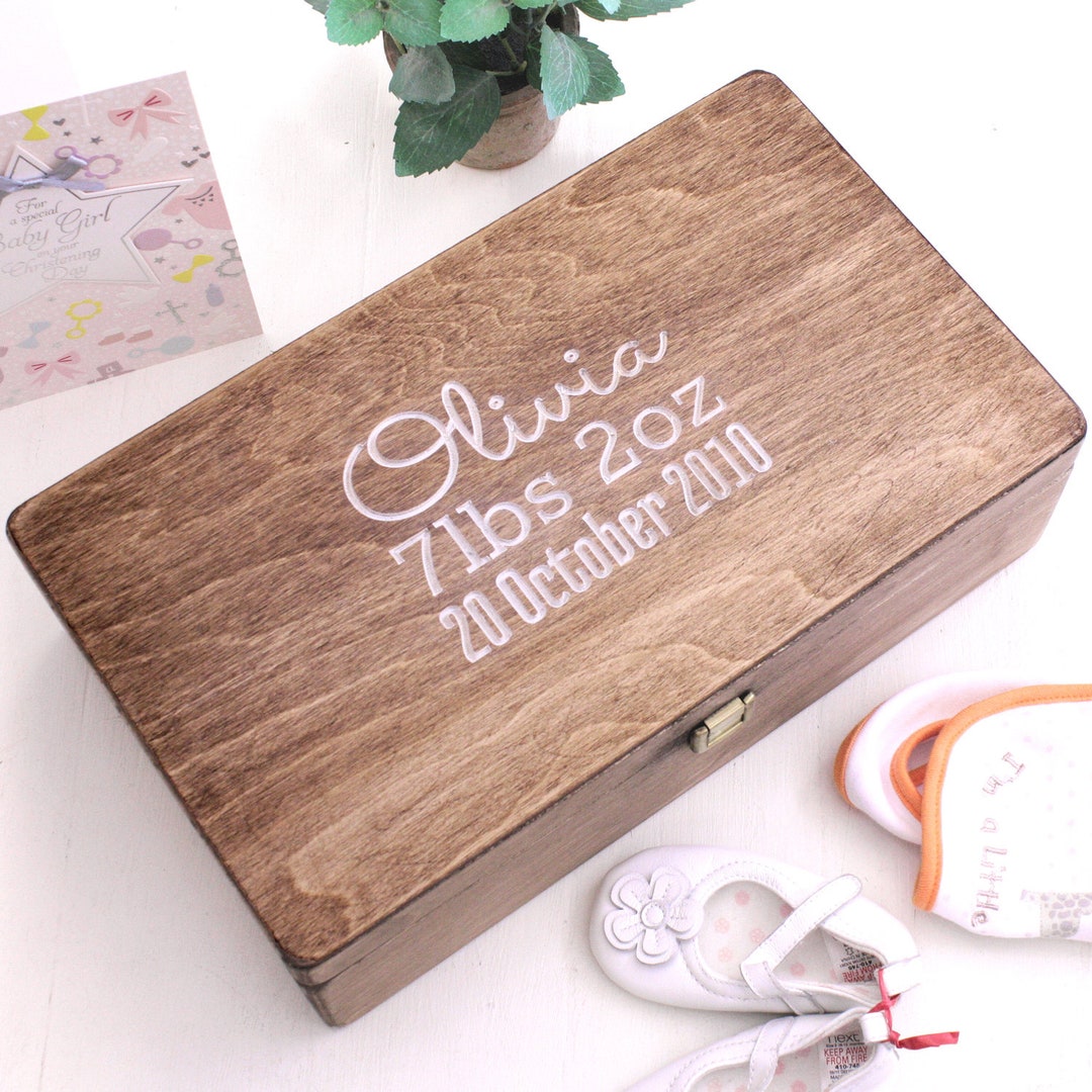 Wooden Carved New Born Keepsake Box - Personalised Christening Gift ...