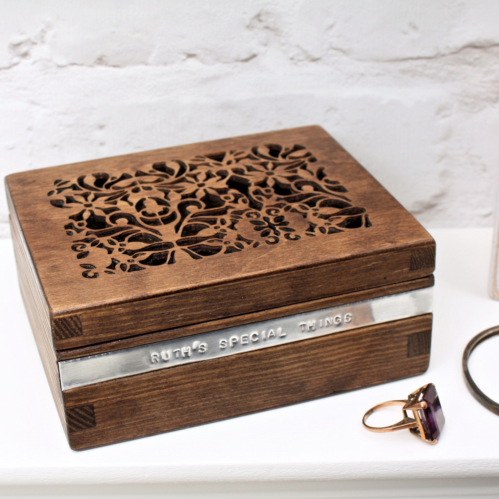 Wooden Filigree Trinket Box Personalised Jewellery Box - Etsy