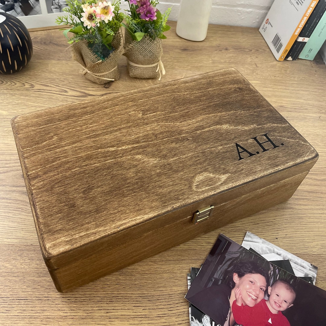Carved Initials Wooden Keepsake Box - Personalised Memory Box ...