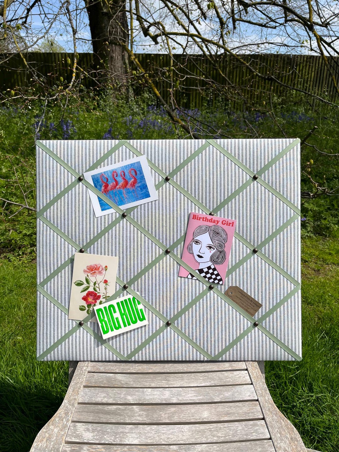 Grey Ticking Stripe Linen Fabric Notice Board (many Different Coloured ...