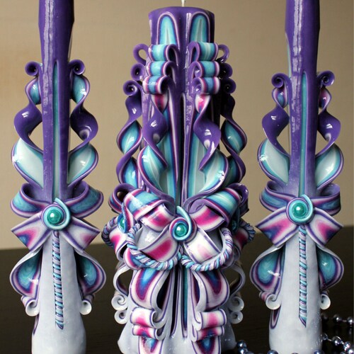 Peacock Unity Candle Set Blue and Purple Wedding Unity Candles | Etsy