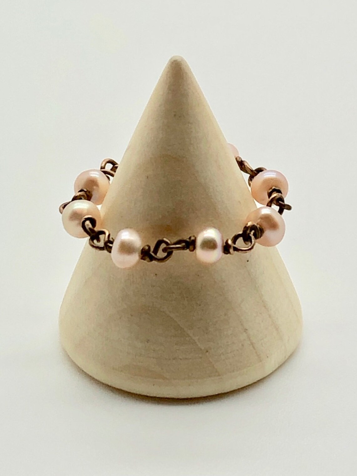 Pink Pearl & Bronze Stackable Chain Ring - Etsy