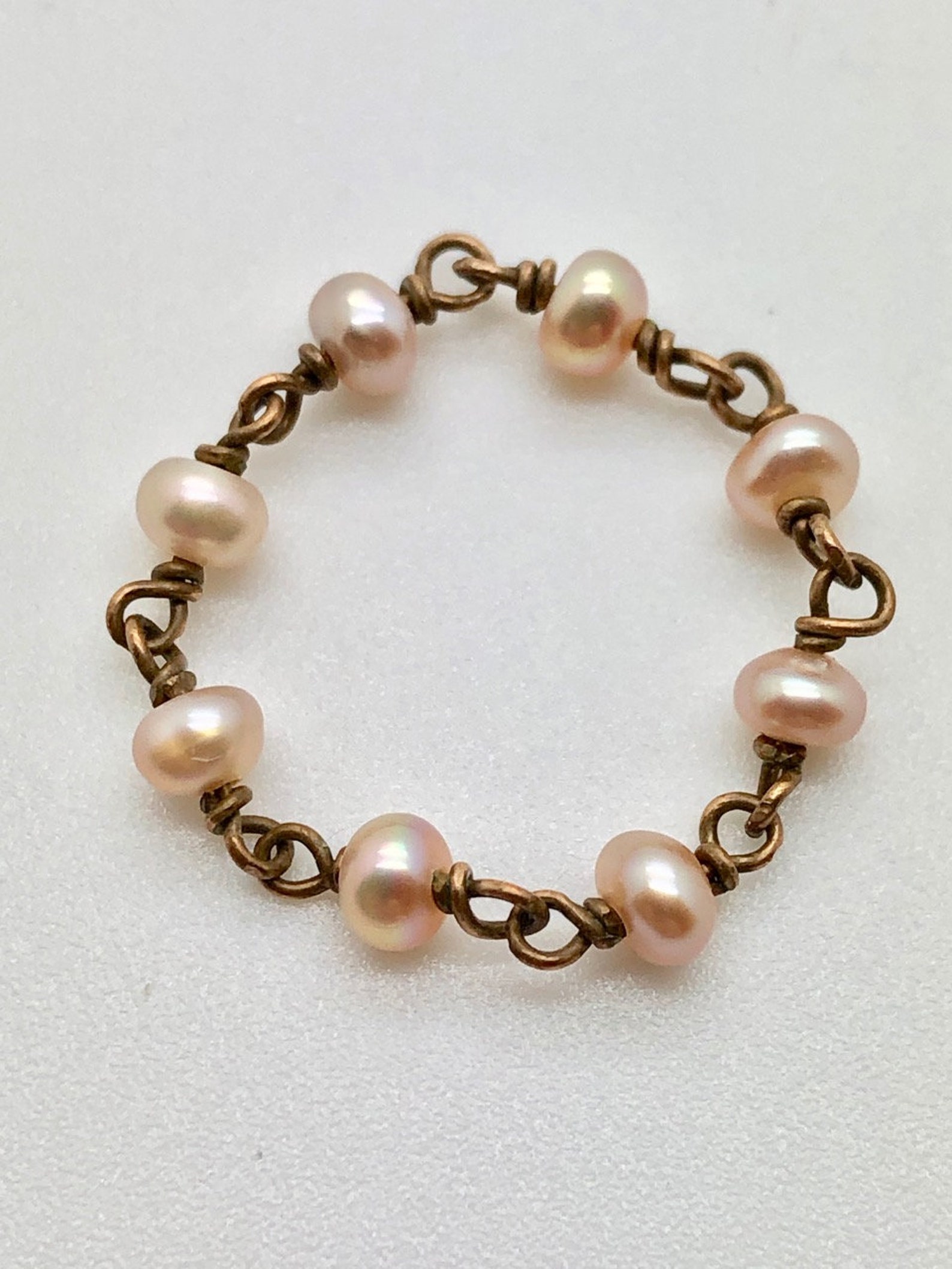 Pink Pearl & Bronze Stackable Chain Ring - Etsy