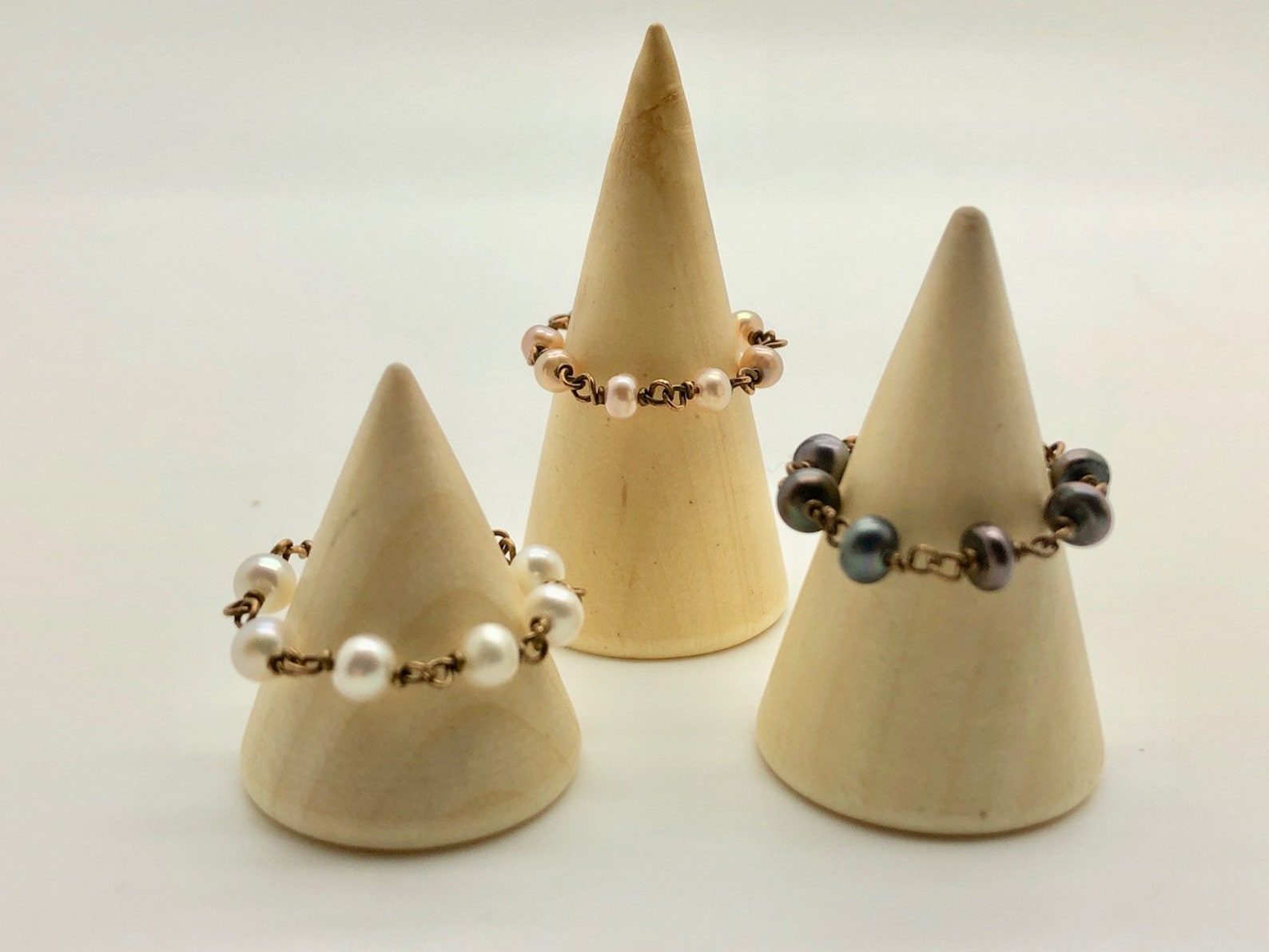 Pink Pearl & Bronze Stackable Chain Ring - Etsy