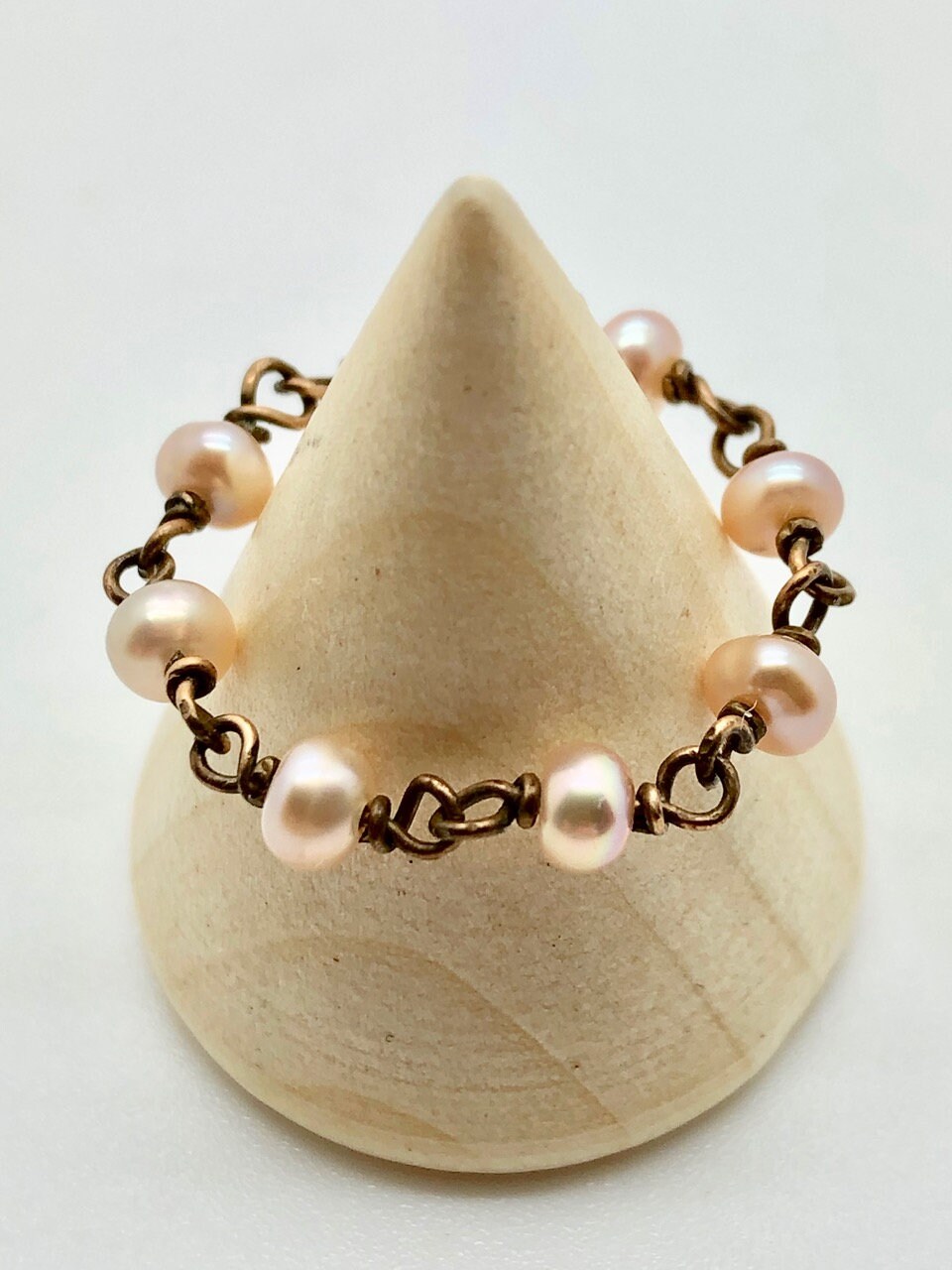 Pink Pearl & Bronze Stackable Chain Ring - Etsy